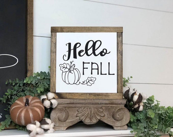 Hello Fall Wood Sign, Fall Sign, Farmhouse Sign, Harvest Sign, Holiday ...