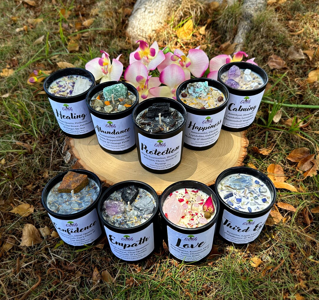 Intention Candles Infused With Crystals and Herbs, Homemade Meditation ...