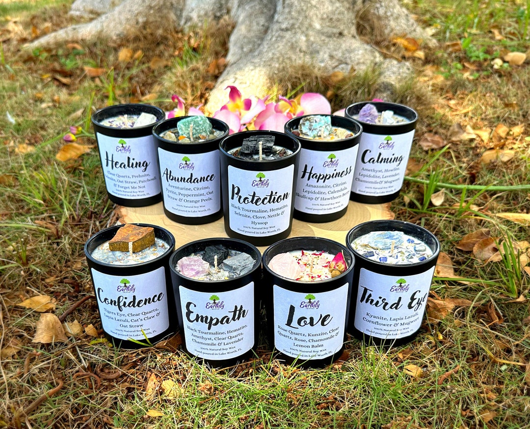 Intention Candles Infused With Crystals and Herbs, Homemade Meditation ...