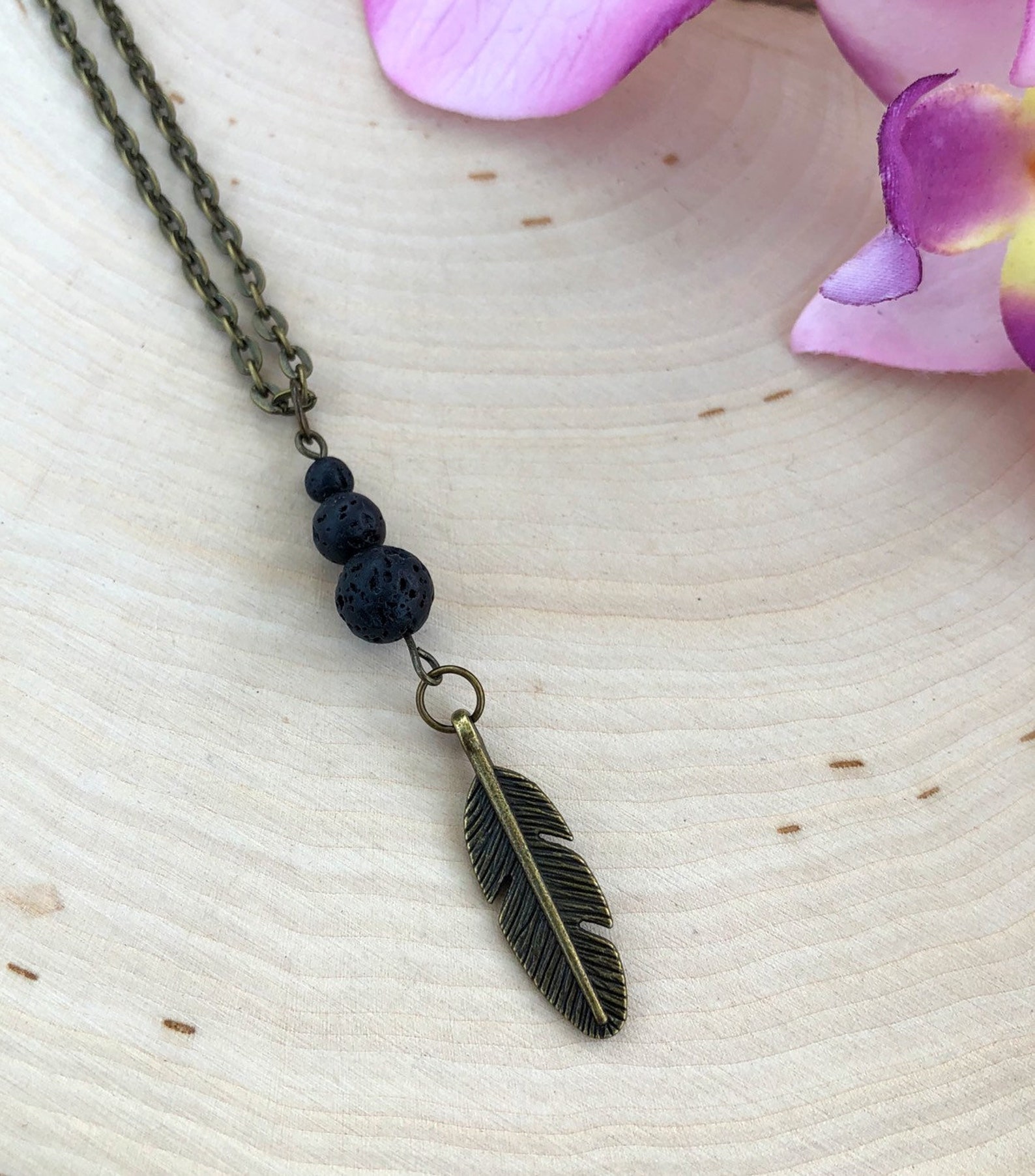 Feather Aromatherapy Necklace Feather Lava Rock Necklace | Etsy