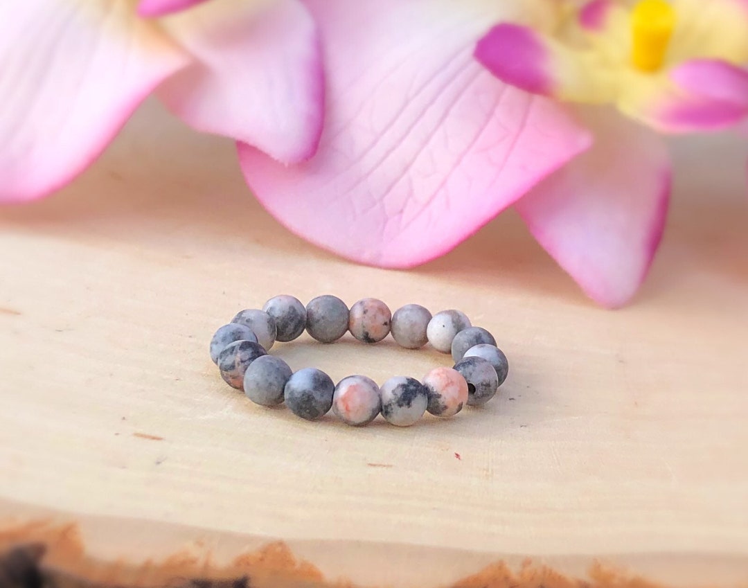Matte Pink Zebra Jasper Crystal Ring,stretch Stackable Gemstone,elastic ...