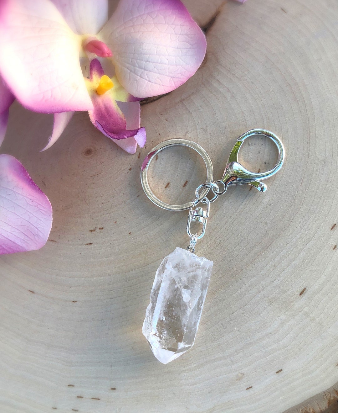 Clear Quartz Keychain, Natural Quartz Key Ring, Quartz Key Chain ...
