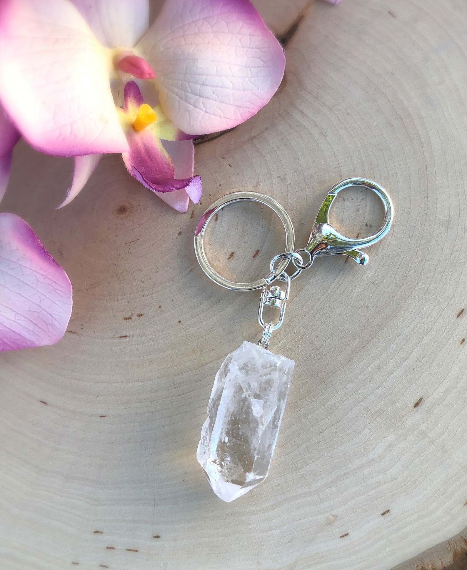 Clear Quartz Keychain, Natural Quartz Key Ring, Quartz Key Chain ...