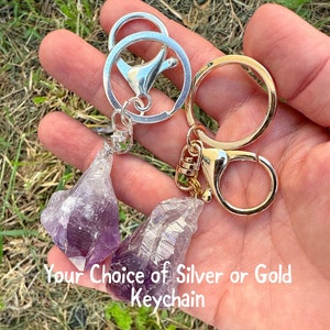 Raw Amethyst Keychains, Key Chain, Key Ring, Stone, Healing Crystal ...