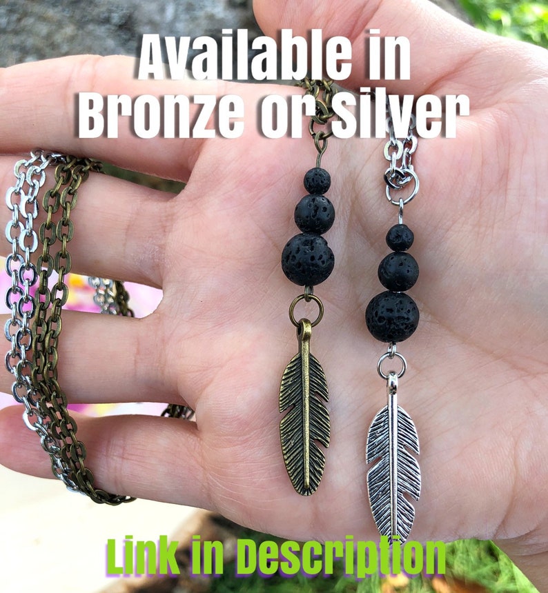 Feather Aromatherapy Necklace Feather Lava Rock Necklace | Etsy