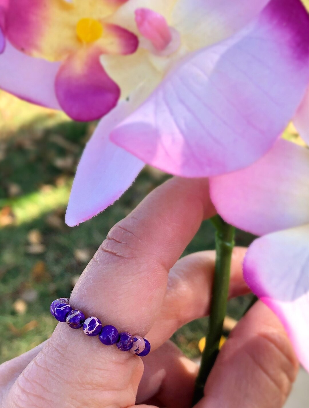 Purple Sea Sediment Jasper Stretch Stackable Gemstone Ring, Imperial ...