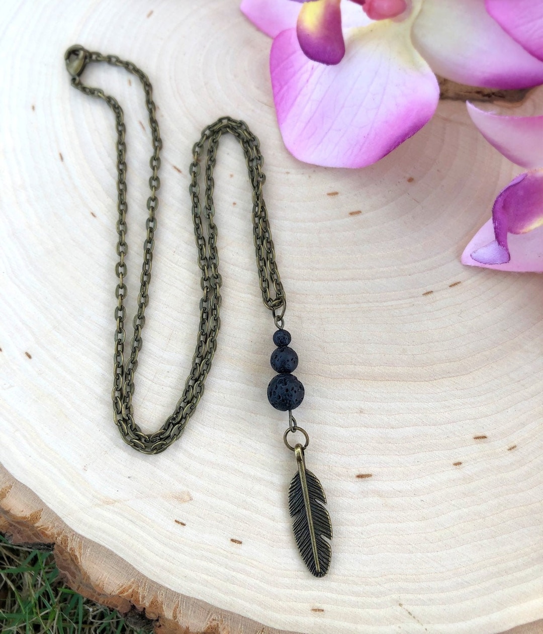 Feather Aromatherapy Necklace, Feather Lava Rock Necklace, Feather ...