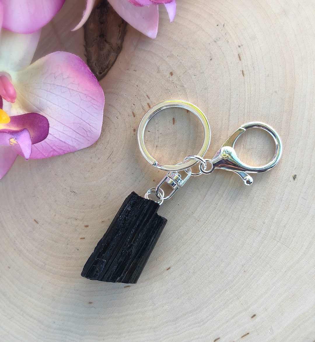 Black Tourmaline Raw Crystal Keychain, Stone Key Chain, Key Ring, Key ...