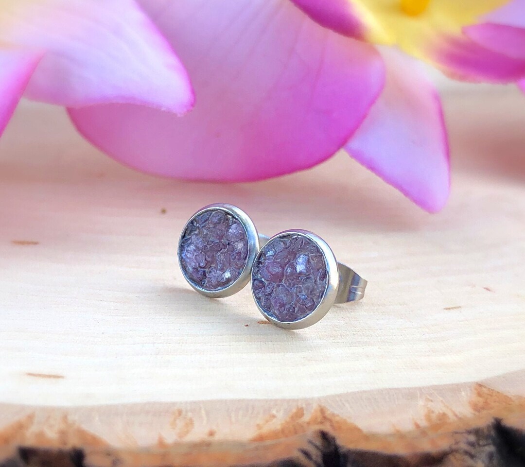 Raw Purple Lepidolite Studs, Rough Natural Stone Stud Earrings Post ...