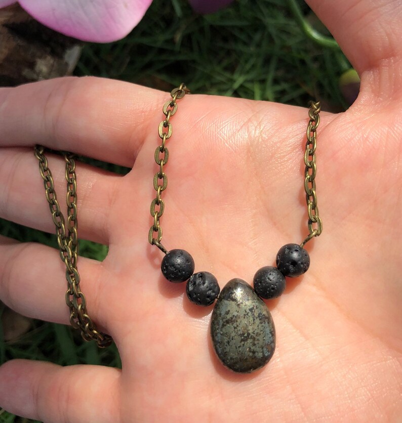 Pyrite Lava Necklace Pyrite Drop Pendant Necklace Essential | Etsy