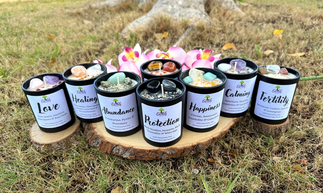 Intention Candles Infused With Crystals and Herbs, Homemade Meditation ...