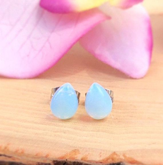 Opalite Teardrop Gemstone Stud Earrings Pear Shaped Studs Crystal Calming Emotional Healing Success Inner Peace Balance Yogi Gift Etsy