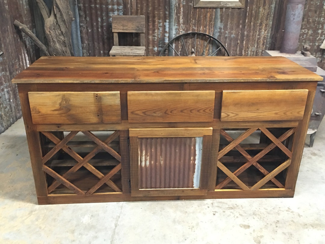 Rustic Barnwood Buffet / Back Bar With Wine Rack - Etsy