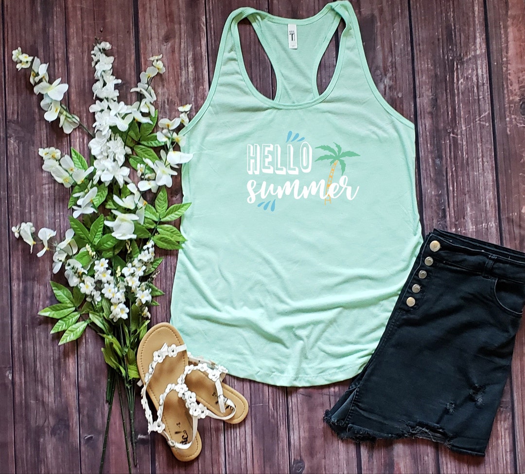 Hello Summer Tank Top Hot Weather Season Humid Sunny Shades Umbrella ...