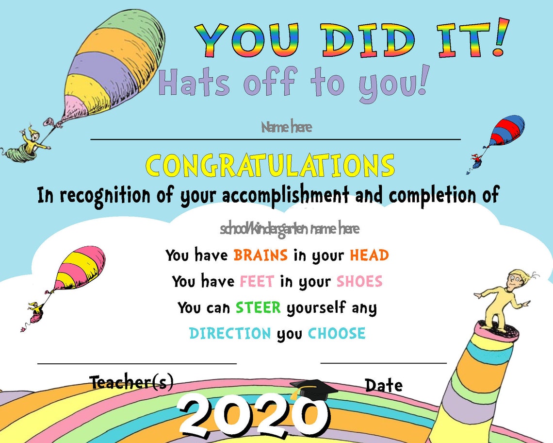 Graduation Certificate Oh the Place You'll Go 8x10 - Etsy Singapore