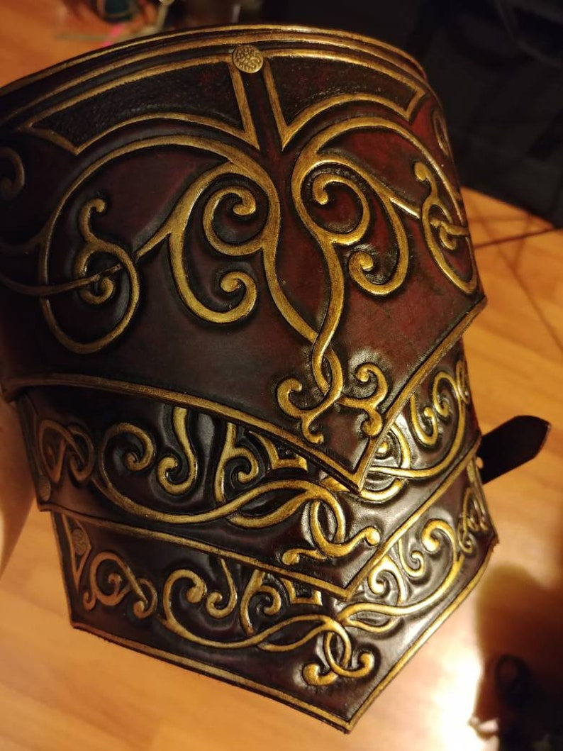 Leather Pauldron With Ornate Scrollwork in Red and Gold - Fit for a ...