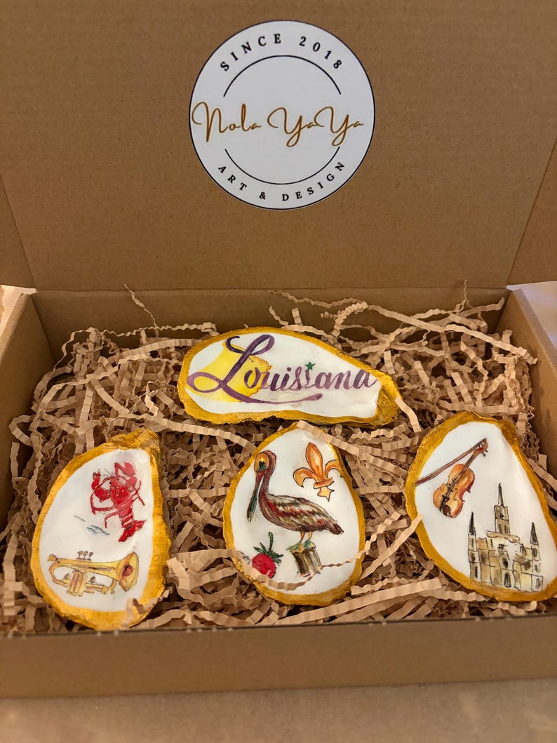 Louisiana Inspired Oyster Magnet Set of 4 (comes Gift Boxed With Fleur ...