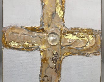 Gold Leaf, Textured Cross Canvas (comes Gift Wrapped) - Etsy