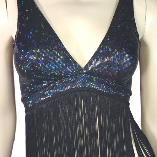 Black Holographic Fringe Crop Top Bralette Rave Wear - Etsy