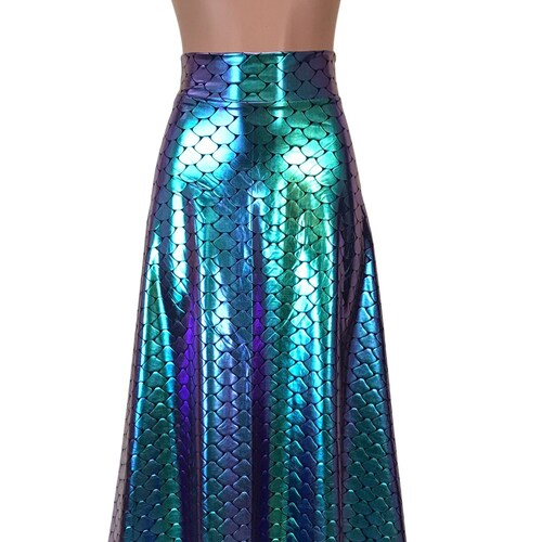Mermaid Scales Holographic High Waisted Maxi Skirt Costume - Etsy