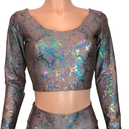 Black Holographic Crop Top Bodycon Clubwear Rave Wear - Etsy