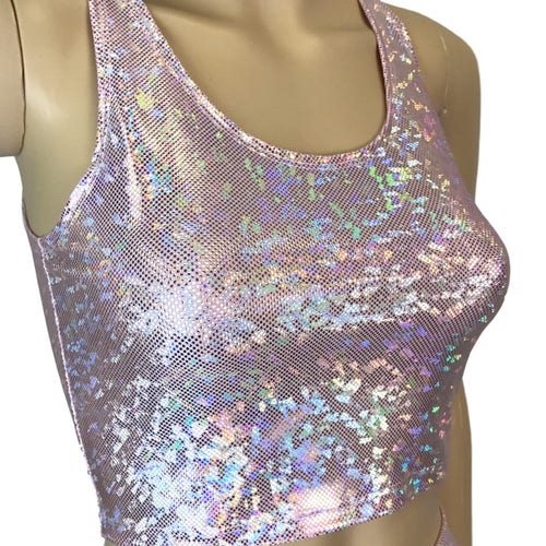 Black Holographic Crop Top Bodycon Clubwear Rave Wear - Etsy