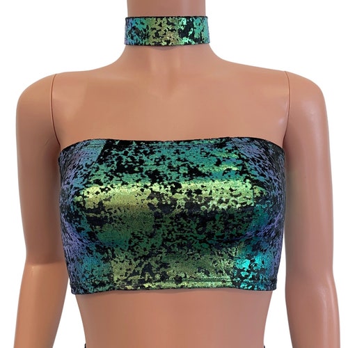 Tube Top Bandeau black W/green Gilded Velvet Rave Top - Etsy