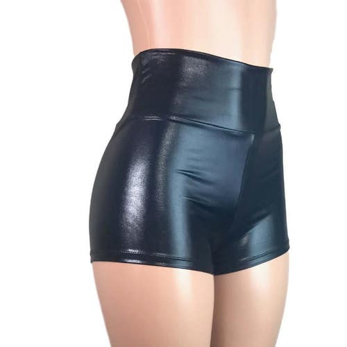 Black Metallic Leather High Waisted Booty Shorts Etsy
