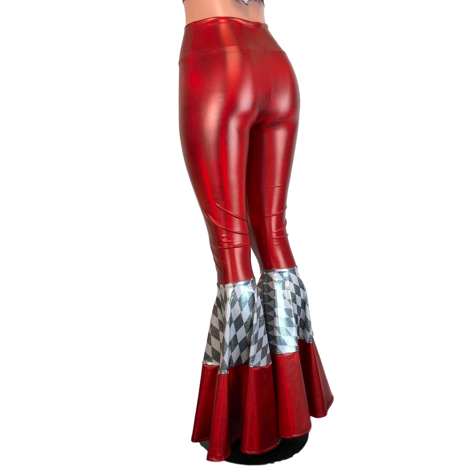 Bell Bottom Pants - Tiered Flares - *red Holograph W/ Holo Harlequin ...