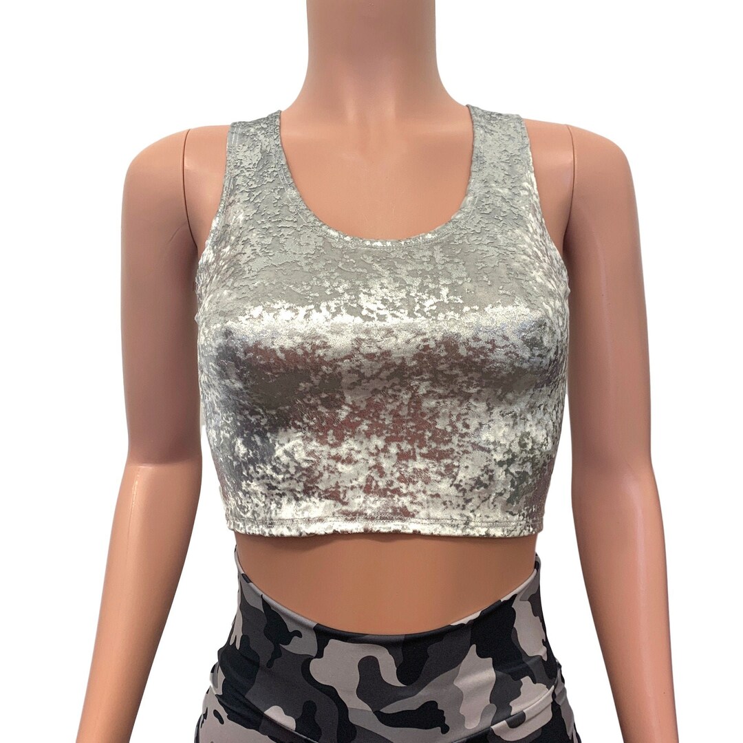 Crop Tank Top - Silver on White Gilded Velvet | Rave Top, Festival ...