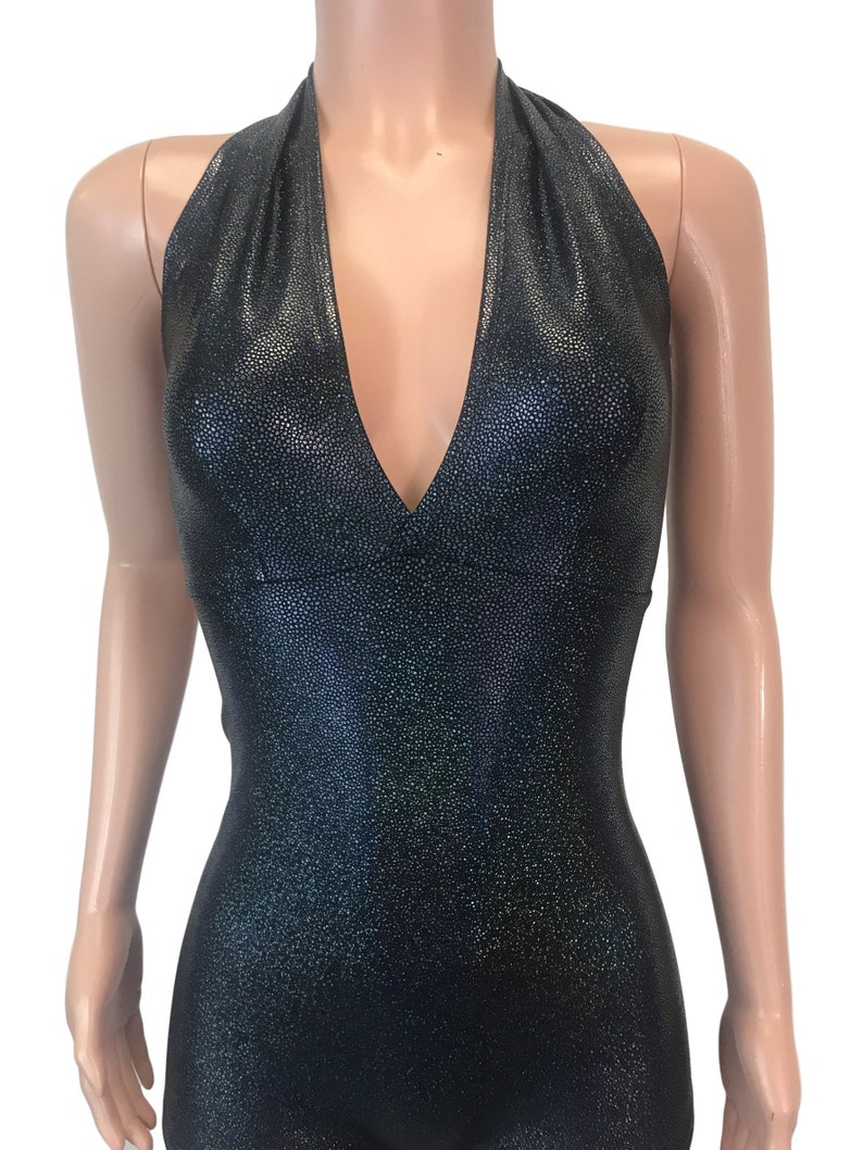 Black Holographic Halter Romper - Rave Wear, Festival Outfit, Aerial ...