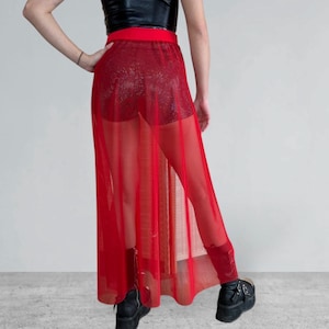 Mesh Maxi Duster Skirt Skirt - Long Double Side Slit Skirt - Sheer ...