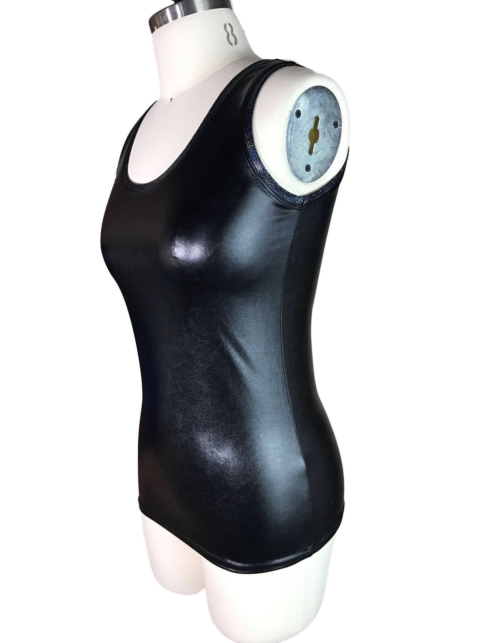 Black leather Metallic Tank Top Bodycon - Etsy