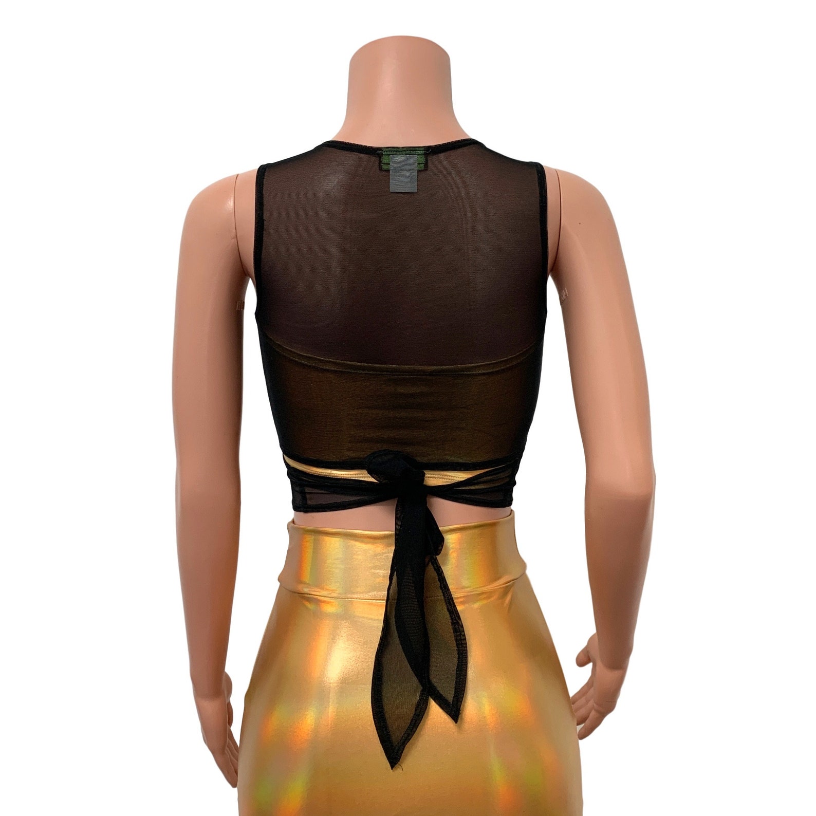 Black Mesh Wrap Top Rave Tie Top Choose Sleeve Length - Etsy