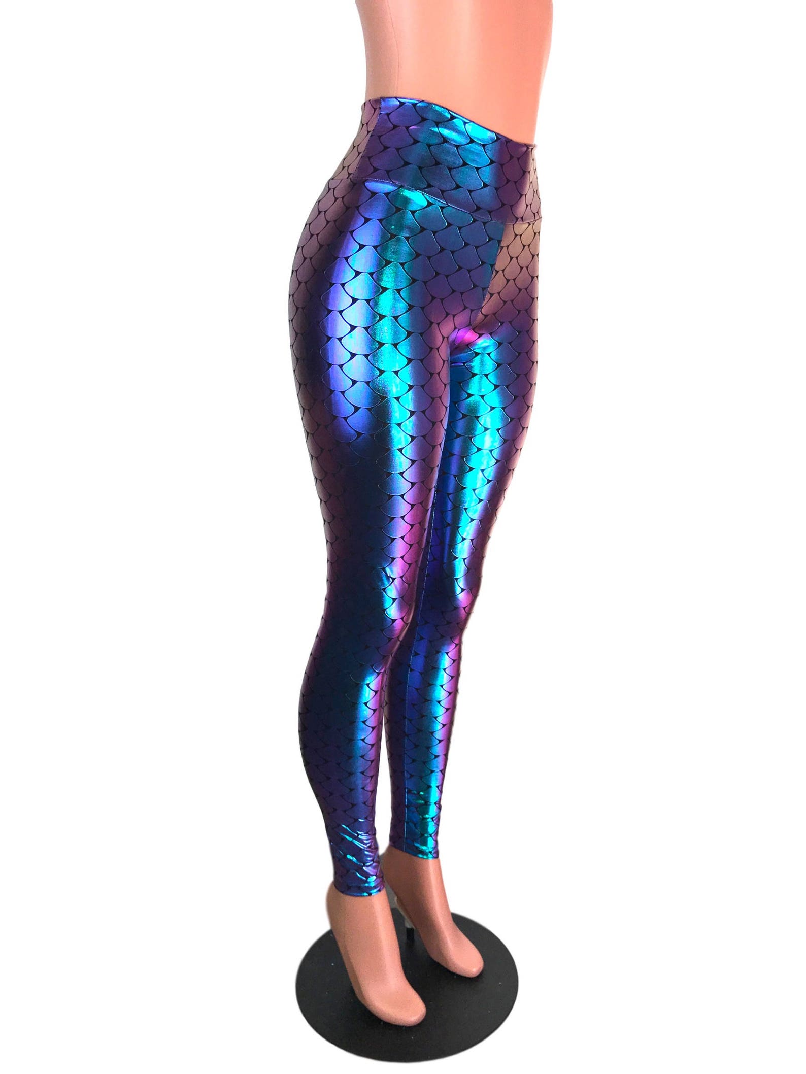 Mermaid Scale Holo Holographic High Waisted Leggings Pants - Rave ...