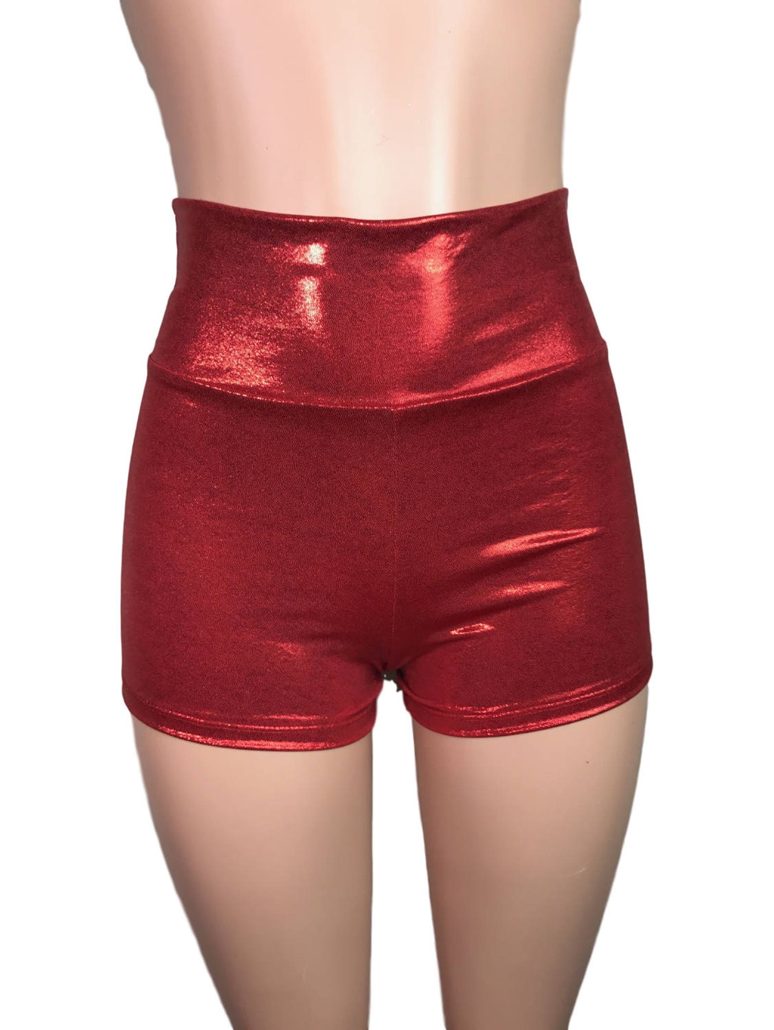 Red Metallic Mystique High Waisted Booty Shorts Club - Etsy