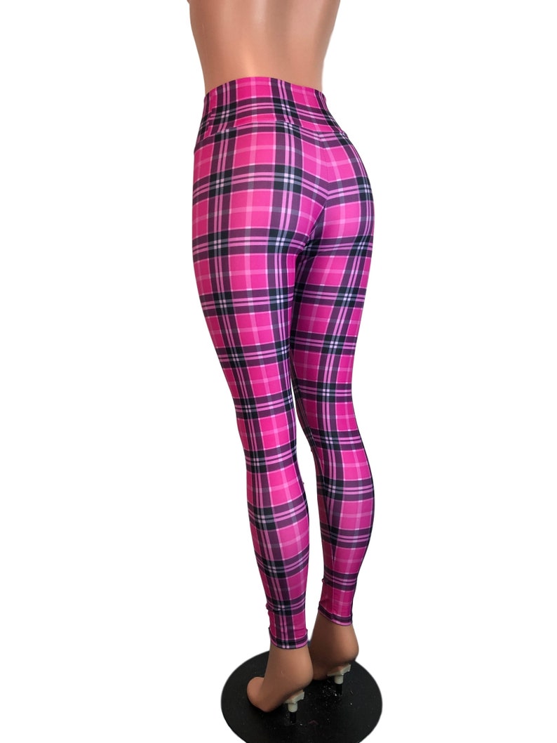 Pink Plaid High Waist Leggings Pants Rave Festival EDM - Etsy