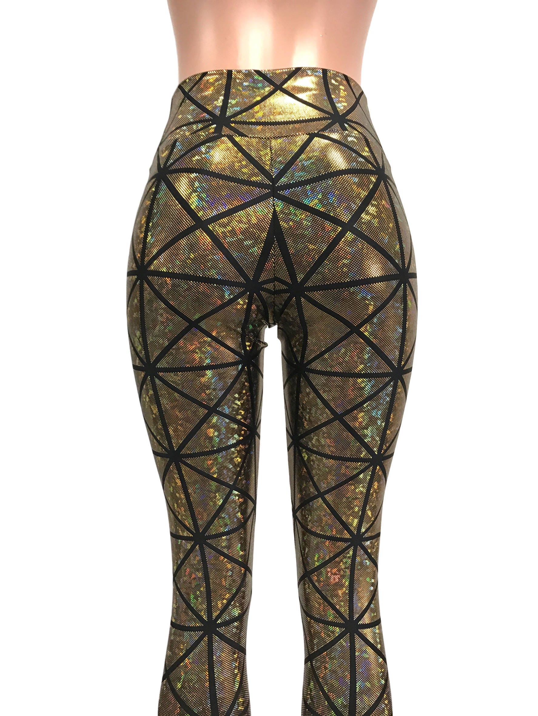 Gold Window Pane Shattered Glass Holographic Leggings Pants | Etsy