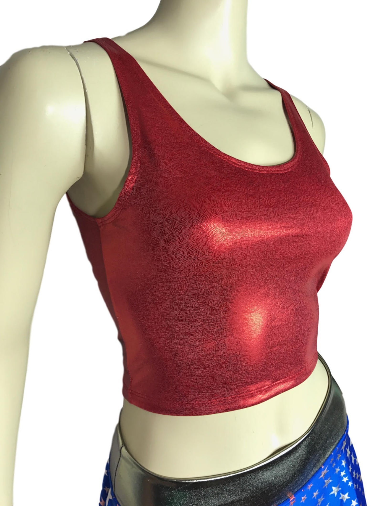 Red Mystique Metallic Crop Top Tank Bodycon Clubwear, Rave Wear ...