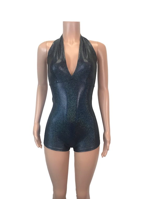 Black Holographic Halter Romper Rave Wear Festival Outfit | Etsy