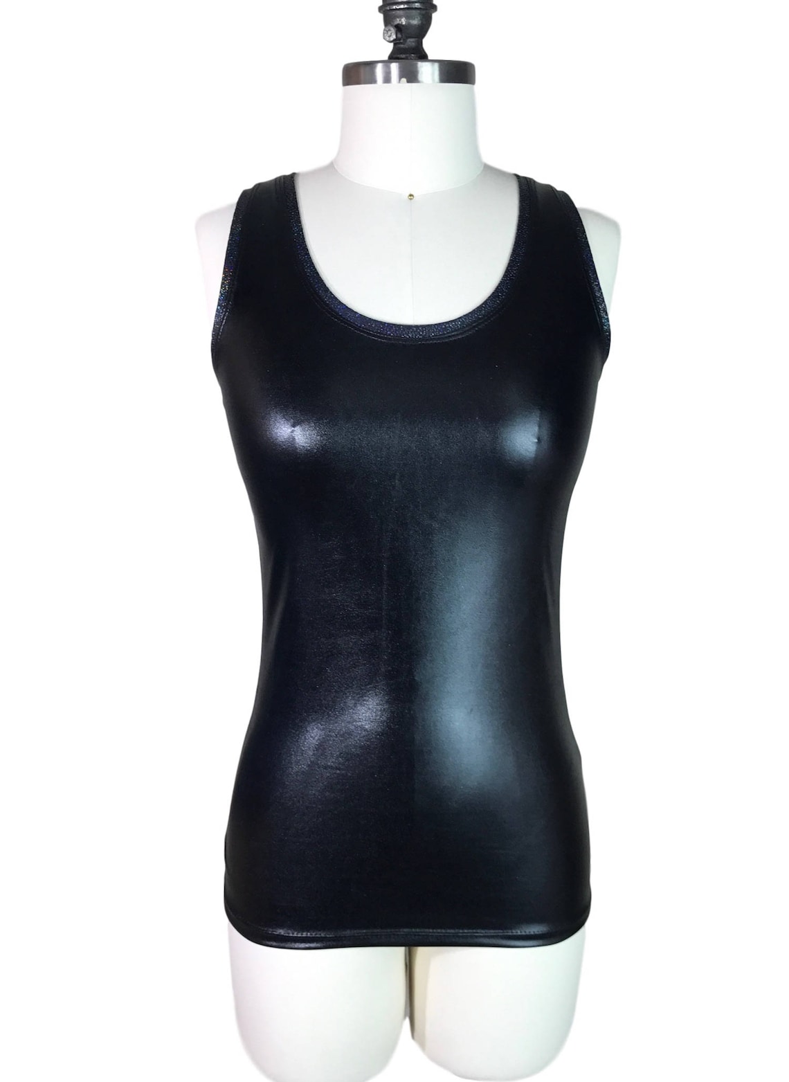 Black leather Metallic Tank Top Bodycon - Etsy
