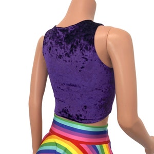 Lace-up Crop Top *purple Crushed Velvet & Rainbow* Corset Top - Rave ...