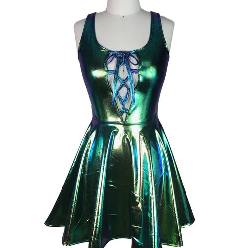 Holographic Oil Slick Skater Fit N Flare Tank Dress Club - Etsy