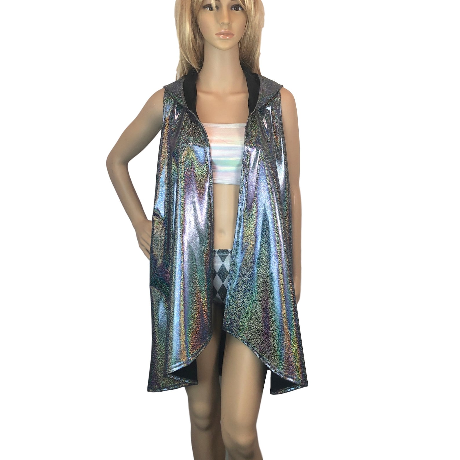 Hooded Sleeveless Rave Kimono Robe - *gleaming Silver Holographic ...