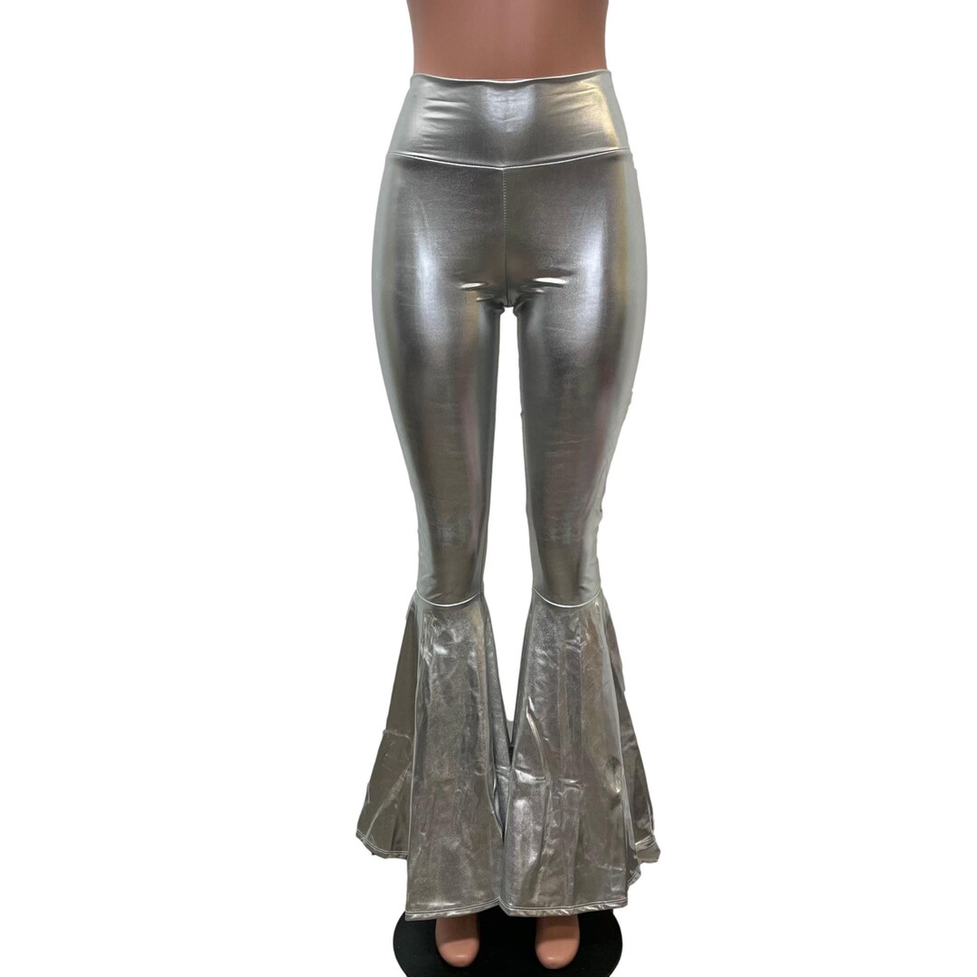 Silver Metallic Bell Bottom Pants High-waisted - Rave, Festival, EDM ...
