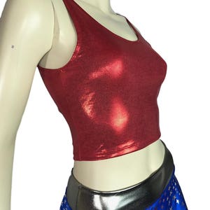 Red Mystique Metallic Crop Top Tank - Bodycon Clubwear, Rave Wear ...