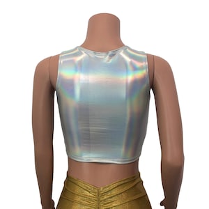 Mesh Inset Crop Tank Top - *opal Holographic* - Rave Clothing, Festival ...