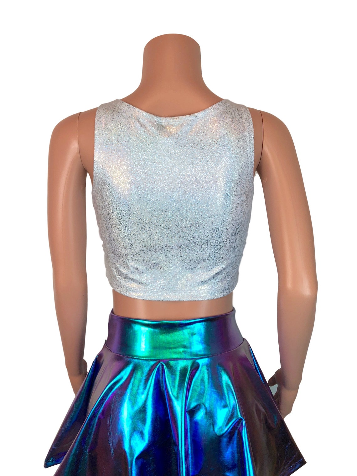 Silver Holographic Holo Crop Top Tank Bodycon Clubwear Rave | Etsy