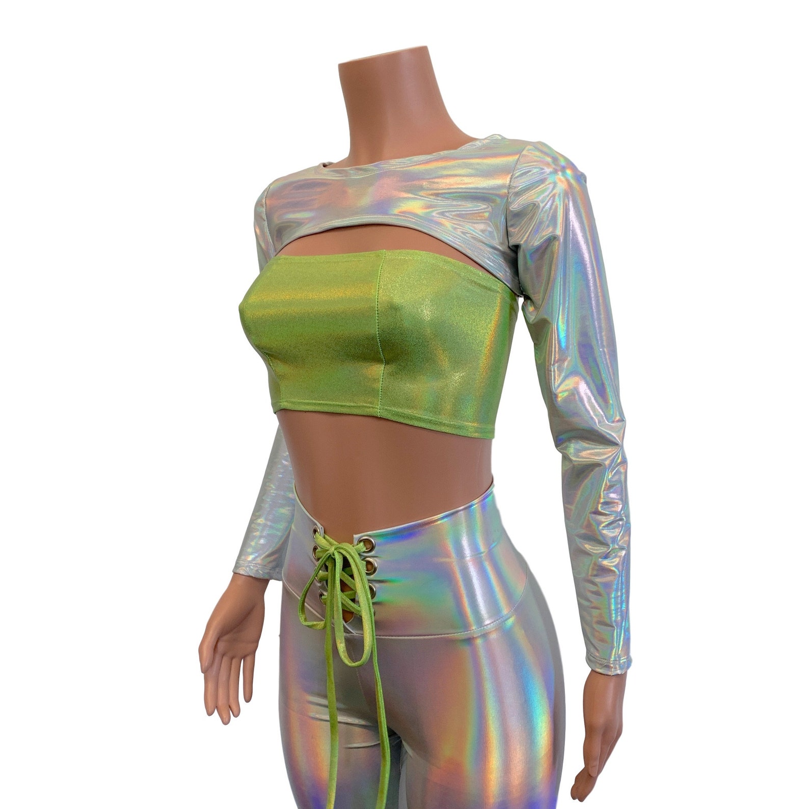 Long Sleeve Bolero Top Opal Holographic Iridescent Rave - Etsy