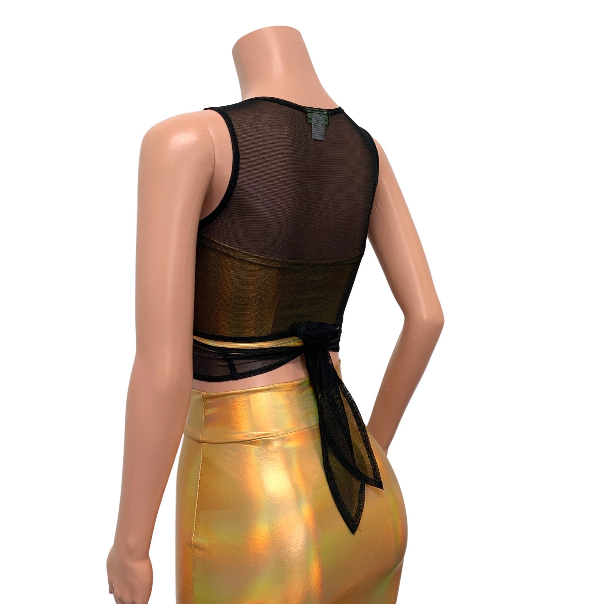 Black Mesh Wrap Top Rave Tie Top Choose Sleeve Length - Etsy